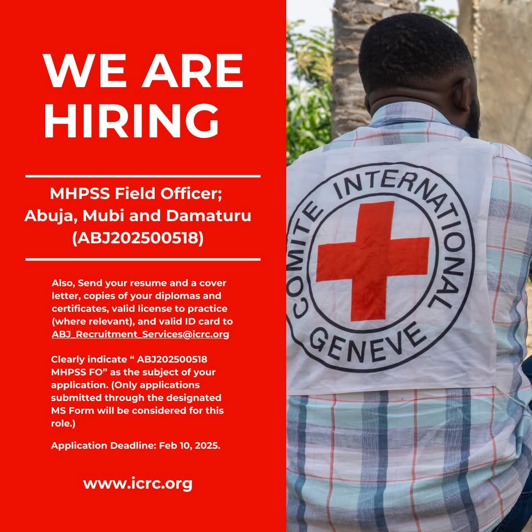 Mental Health and Psychosocial Support Field Officer (MHPSS) at ICRC ...